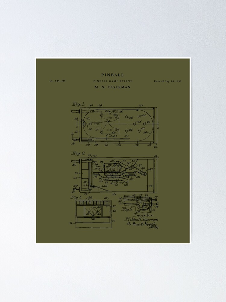 "Pinball Patent Drawing Blueprint Design" Poster for Sale by ...