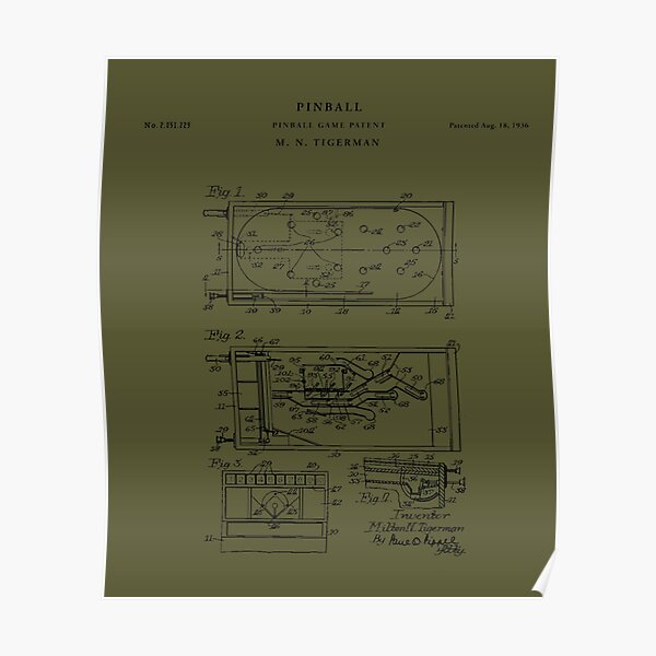 "Pinball Patent Drawing Blueprint Design" Poster for Sale by ...