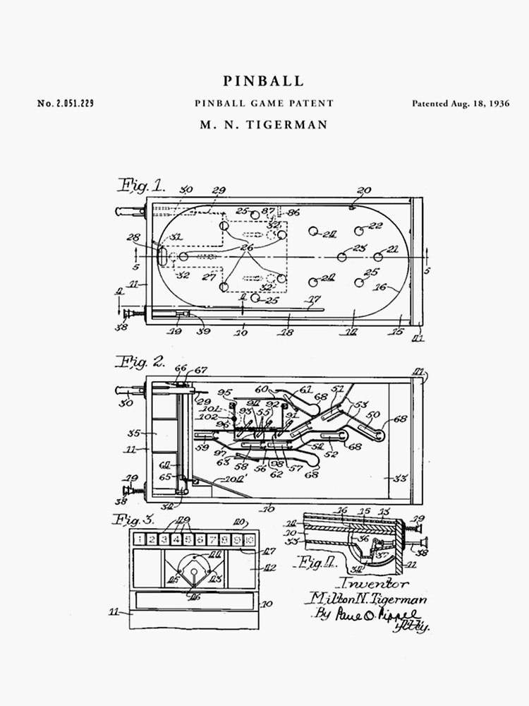 "Pinball Patent Drawing Blueprint Design" Sticker for Sale by ...