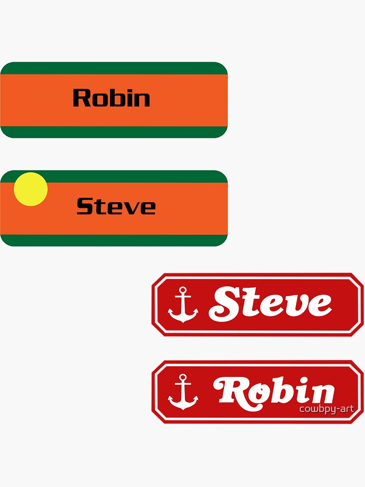 "Steve and Robin name tags " Sticker for Sale by cowbpy-art | Redbubble