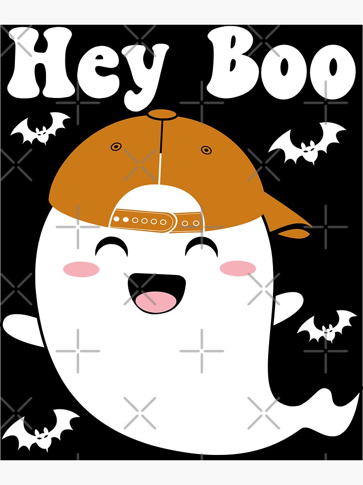 "Hey Boo Cute and Funny Halloween Ghost - Black" Sticker for Sale by ...