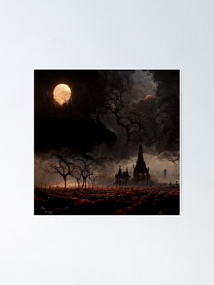 "Gothic Halloween Creepy Horror Landscape Painting" Poster for Sale by ...