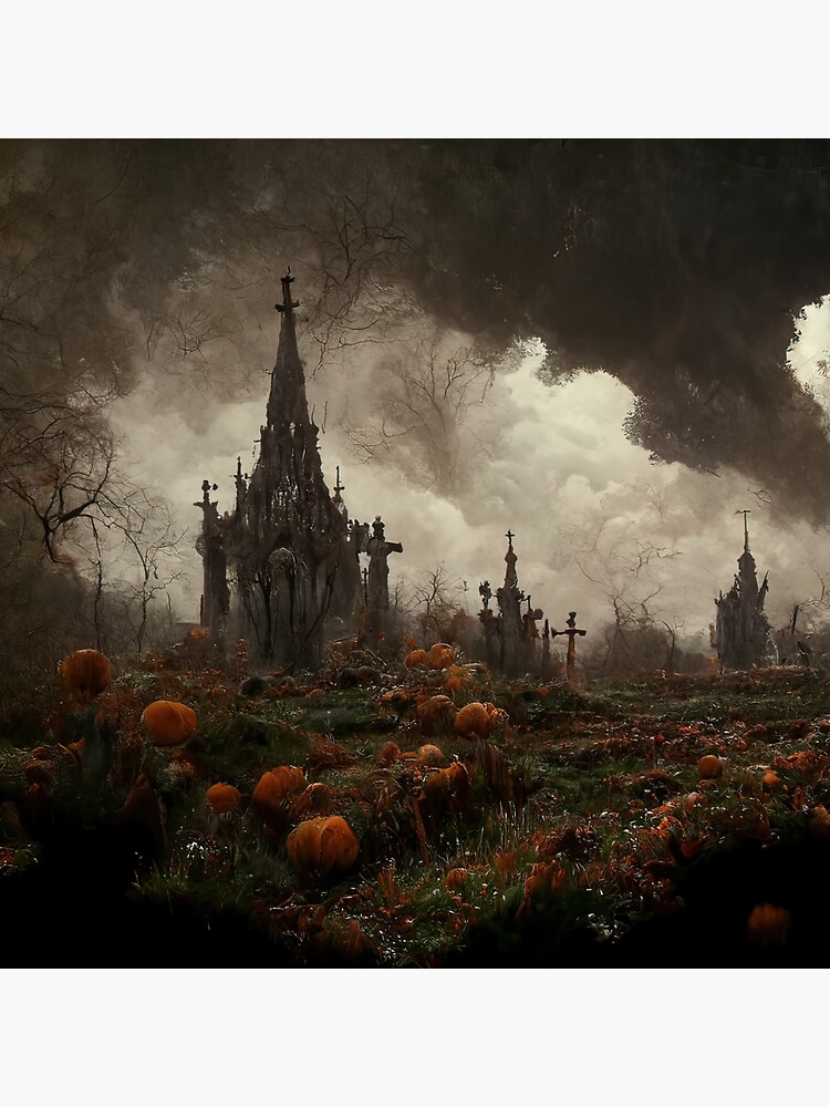 "Creepy Gothic Horror Pumpkin Shrine Abandoned Church Painting" Sticker ...