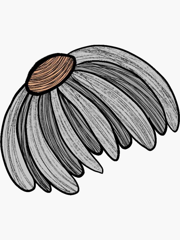 "A droopy white flower with black outlines and texture lines " Sticker ...