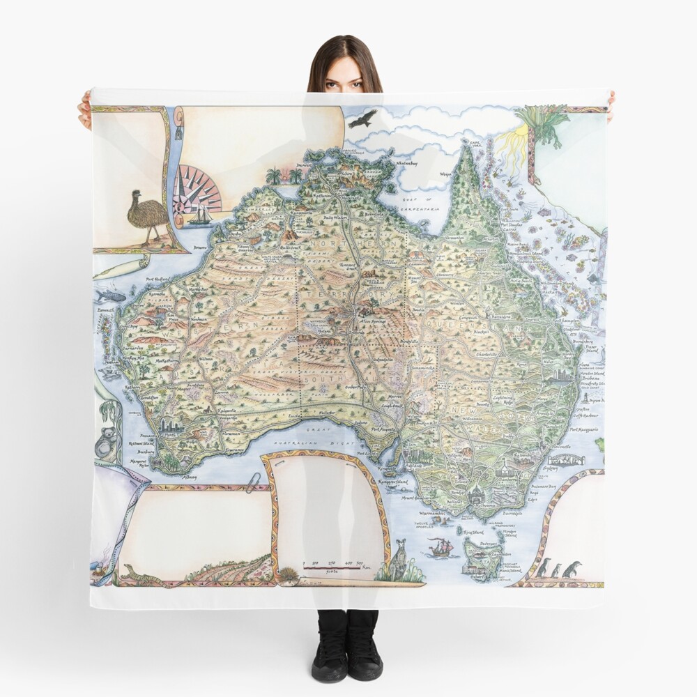 "Australia Pictorial Map by Journey Jottings" Scarf for Sale by ...