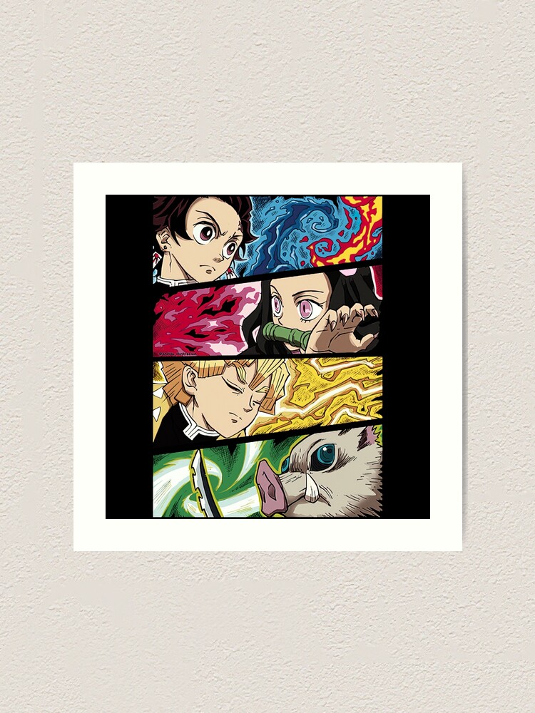"tanjiro inosuke nezuko zenitsu eyes demon slayer" Art Print for Sale ...