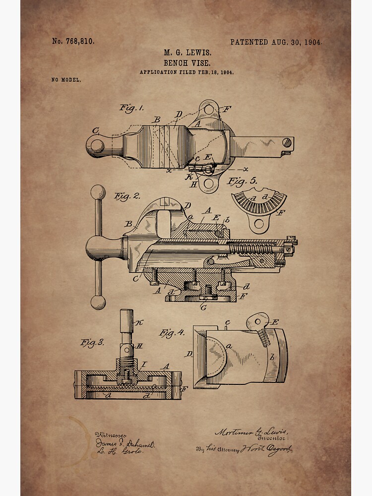"Patent of a bench vise on a vintage paper background" Sticker for Sale ...