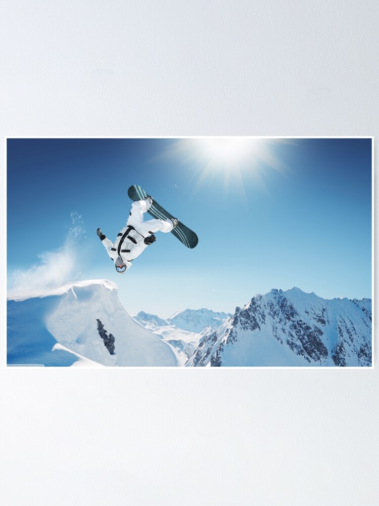 "Cool Snowboarding Snowboarder Mountains Winter Snow Scene" Poster by ...