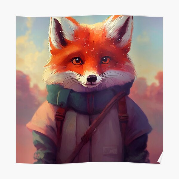 "Portrait Of A Red Adventure Fox. Fox Headshot Colorful Art" Poster for ...