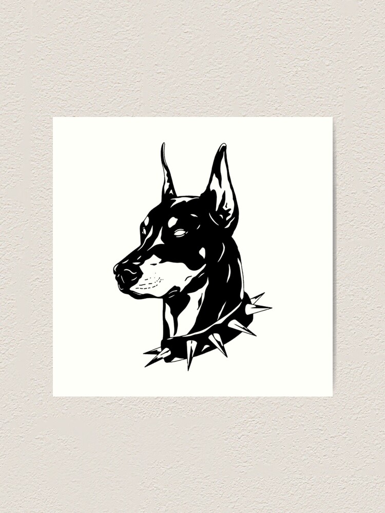 "Black and White Spiked Doberman Dog" Art Print for Sale by Cesar ...