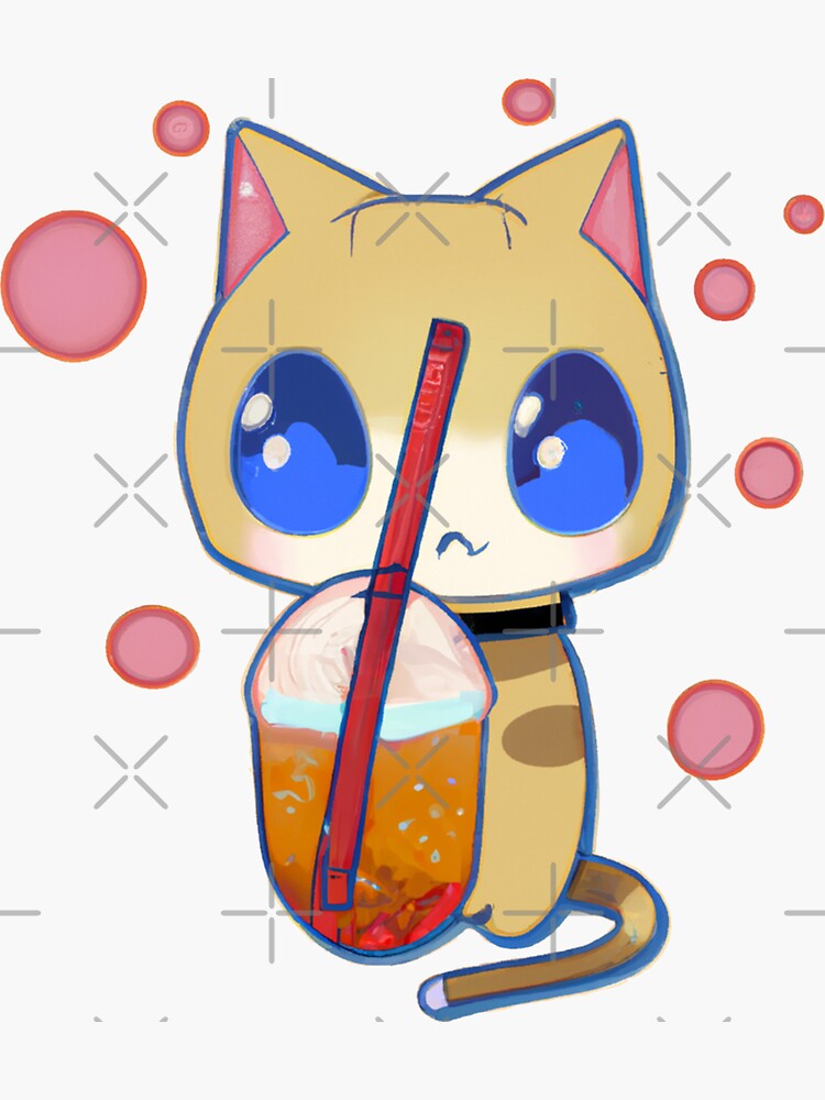 "Cute Chibi Boba Tea Cat" Sticker for Sale by KaelumH | Redbubble