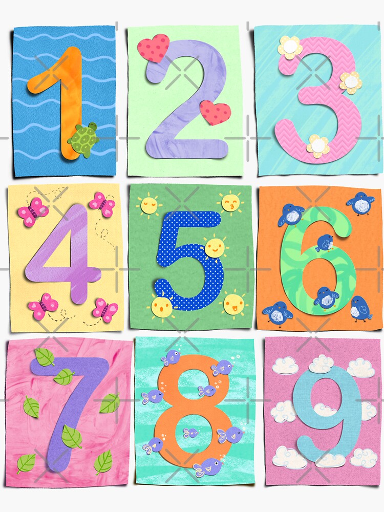 Pegatina «Collage de números de papel recortado 1-9» de Printblisshop ...