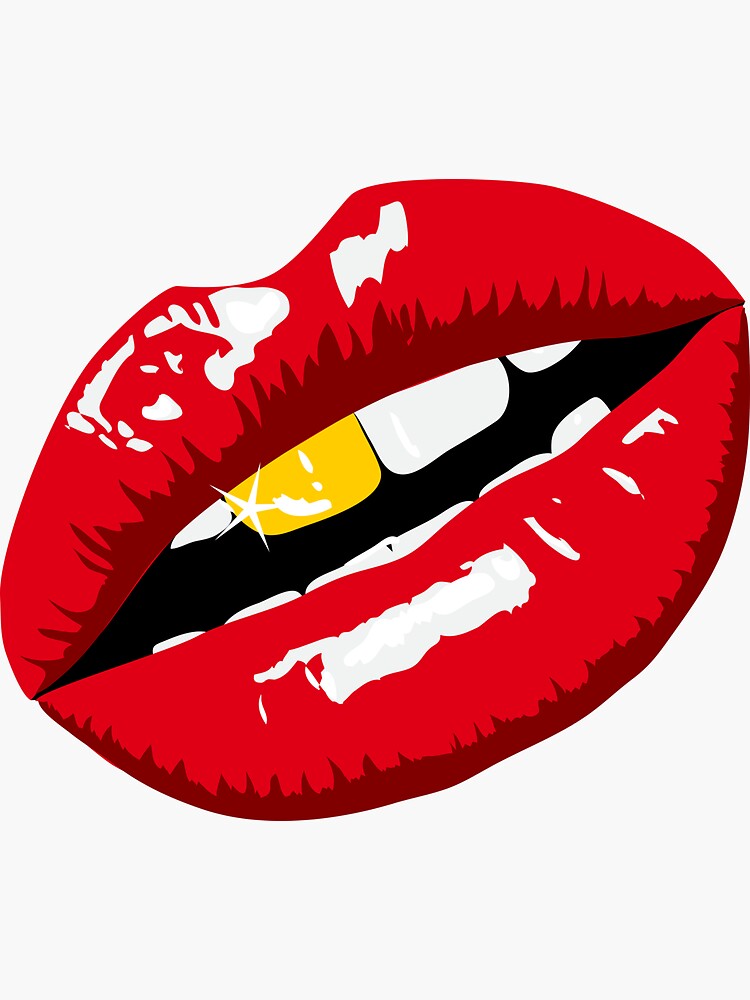 "Red Lips Gold Tooth" Sticker by cupcaek | Redbubble