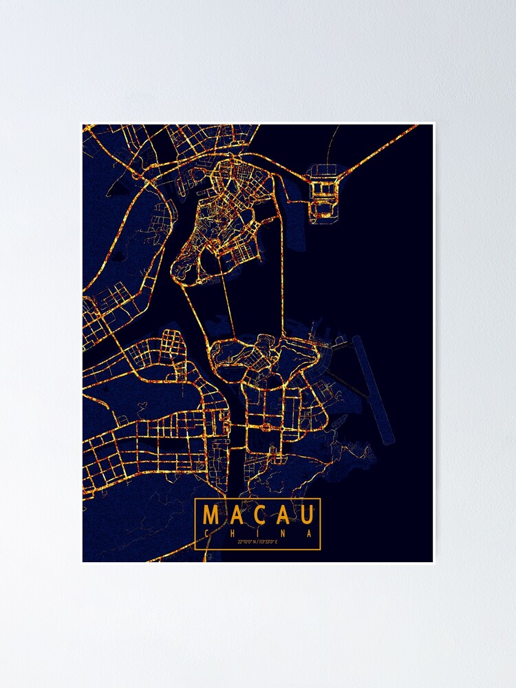 "Macau, China Map - City At Night" Poster for Sale by deMAP | Redbubble