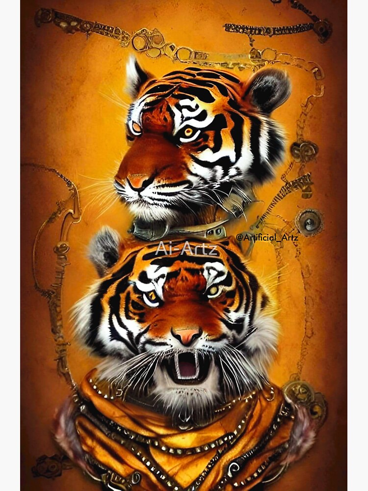 "Steam Punk Chained Tigers" Sticker for Sale by Ai-Artz | Redbubble