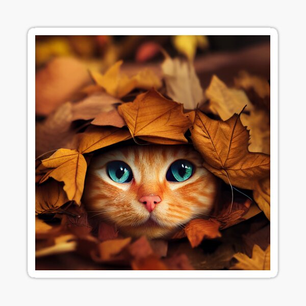 "Cat with blue eyes in autumn" Sticker for Sale by MAV-Arts | Redbubble