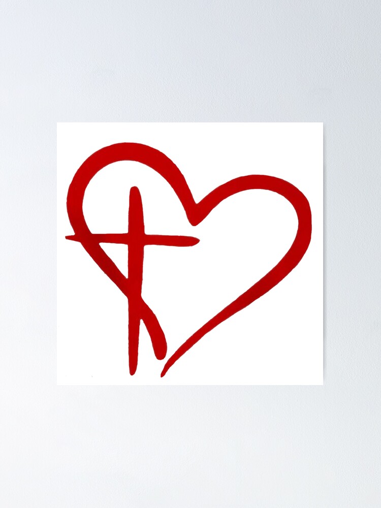 "Red Heart With Red Cross Religious Faith" Poster for Sale by ...