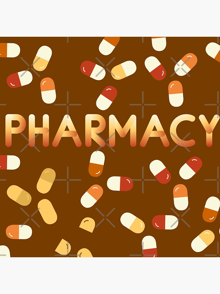 "Pharmacy Script Dark orange yellow with pills" Sticker for Sale by ...