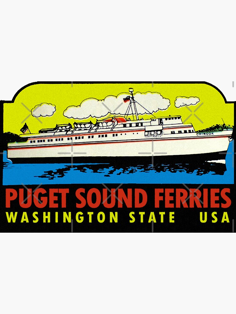 "Puget Sound Ferries Washington Vintage Travel Decal" Sticker for Sale ...