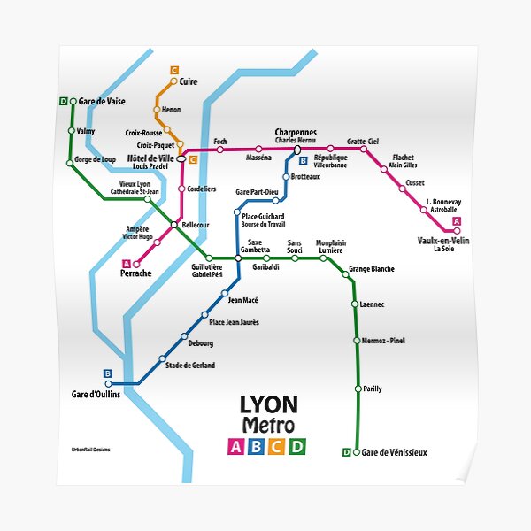 "LYON Metro Map" Poster for Sale by UrbanRail | Redbubble