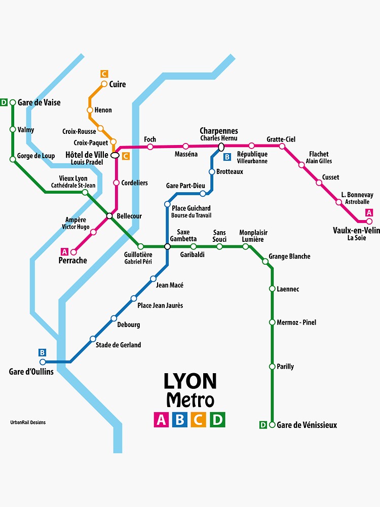 Pegatina «Mapa del metro de LYON» de UrbanRail | Redbubble