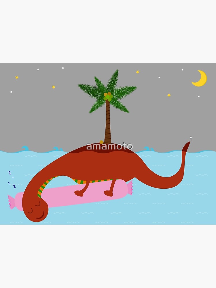 "Cute smiling Loch Ness Monster cartoon, sleeping Nessie under water ...