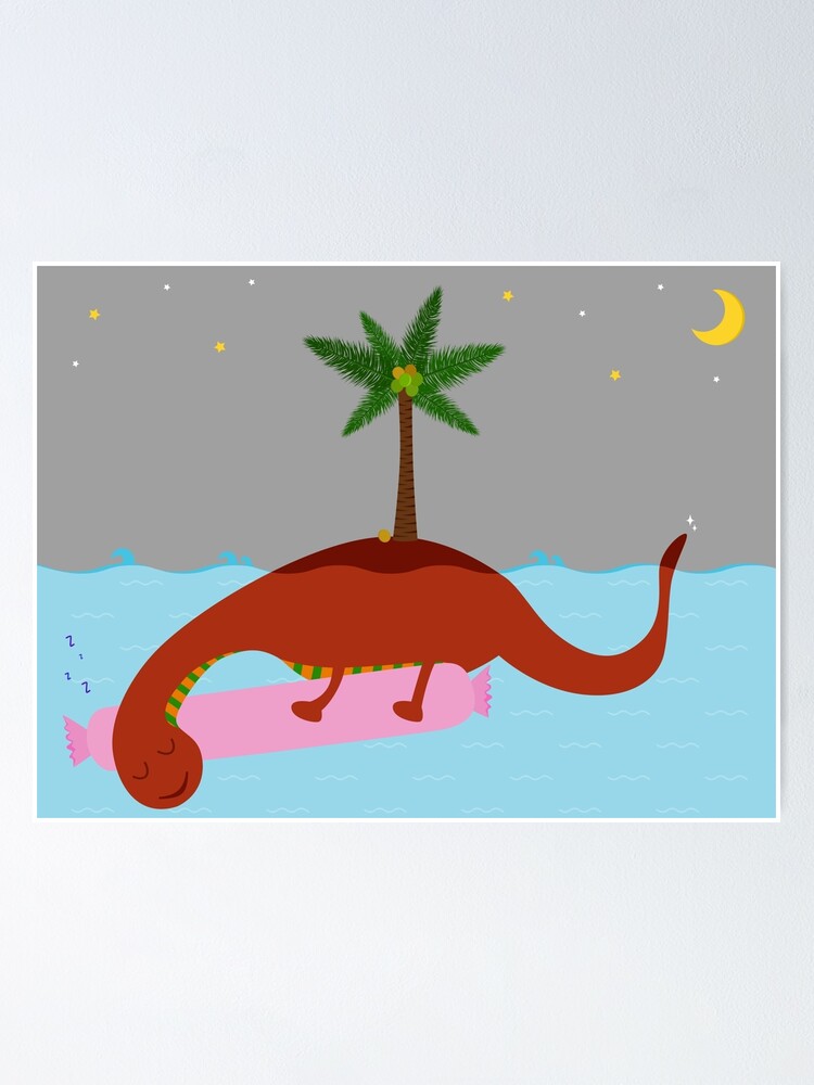 "Cute smiling Loch Ness Monster cartoon, sleeping Nessie under water ...