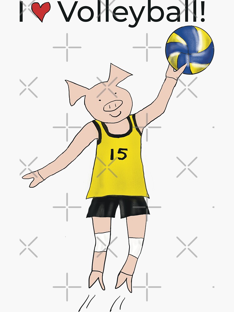 "I love Volleyball! Pig volleyball player, green, volleyball" Sticker ...
