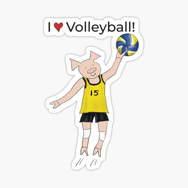"I love Volleyball! Pig volleyball player, green, volleyball" Sticker ...
