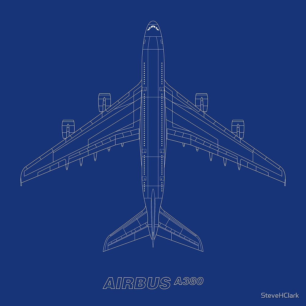 "Airbus A380 Blueprint Plan View" by © Steve H Clark | Redbubble