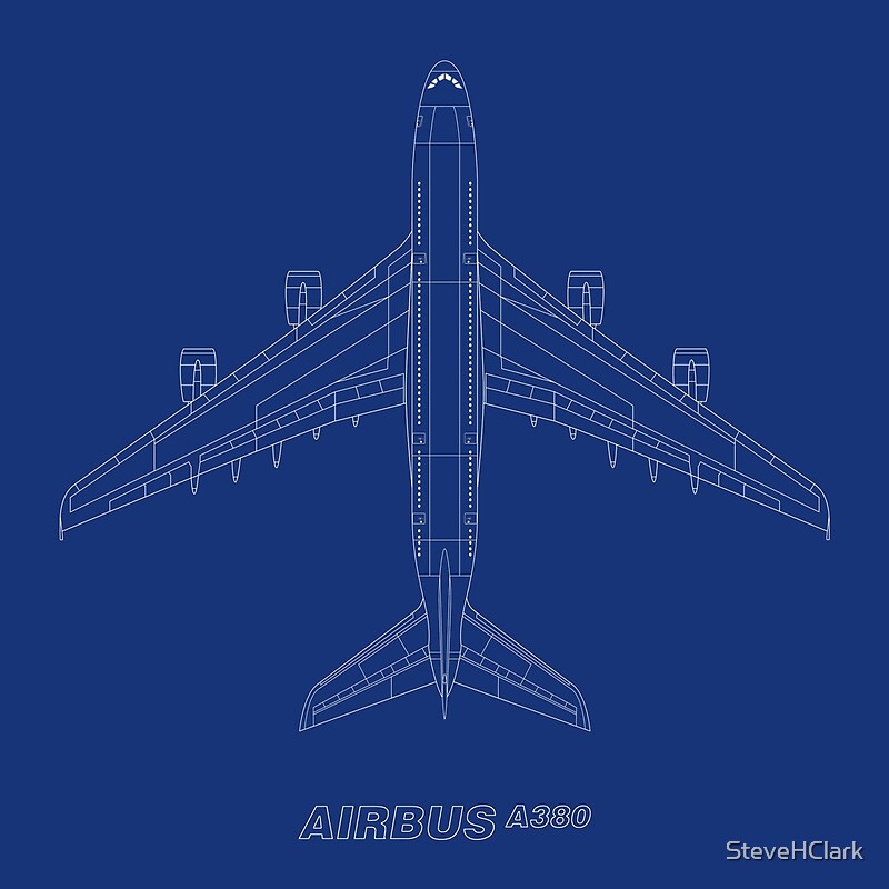 "Airbus A380 Blueprint Plan View" by © Steve H Clark | Redbubble