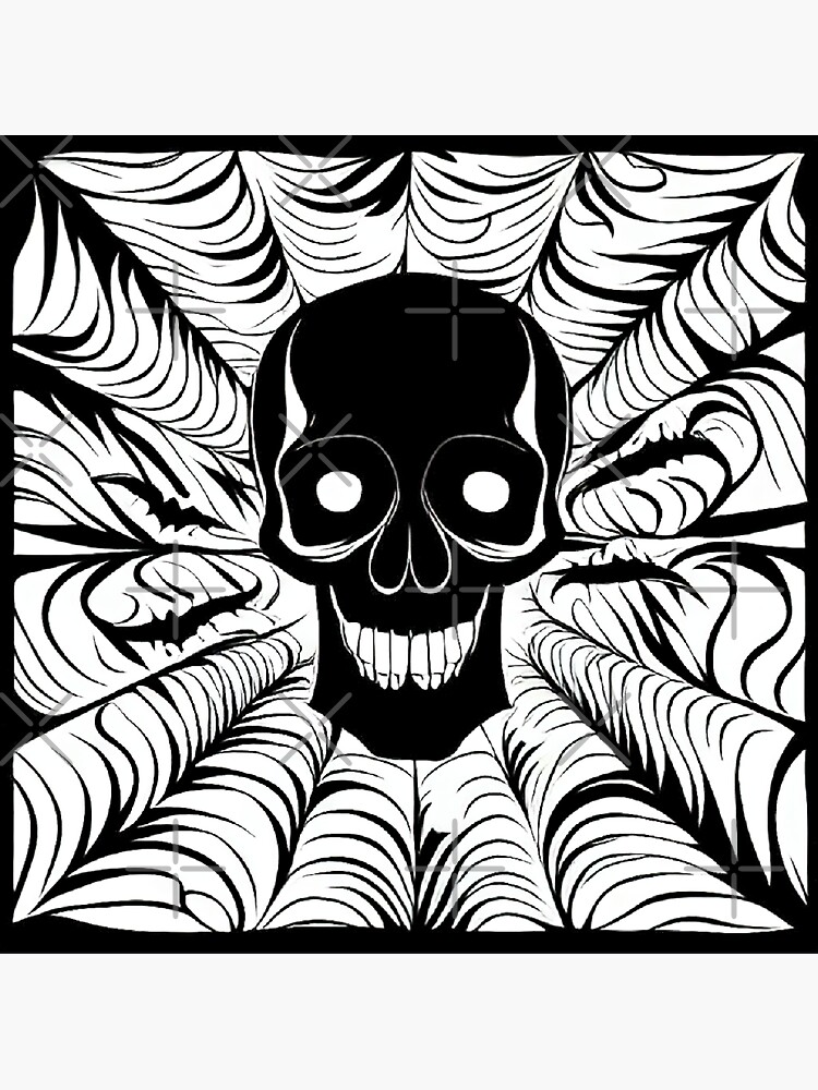 "Halloween Horror Smiling Creepy Dead Black Line Art Skull" Sticker for ...