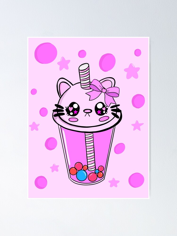 "Kawaii kitty boba" Poster for Sale by Naturefaedesign | Redbubble