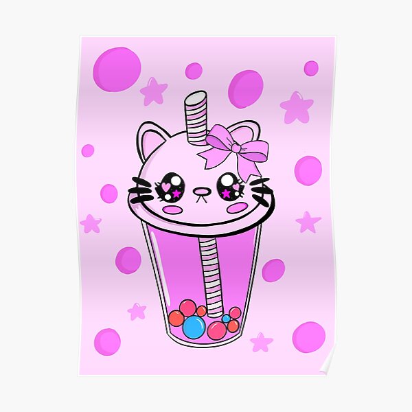 "Kawaii kitty boba" Poster for Sale by Naturefaedesign | Redbubble