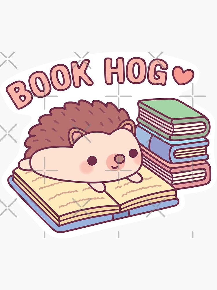 "Cute Hedgehog Reading On Book, Book Hog Funny" Sticker for Sale by ...