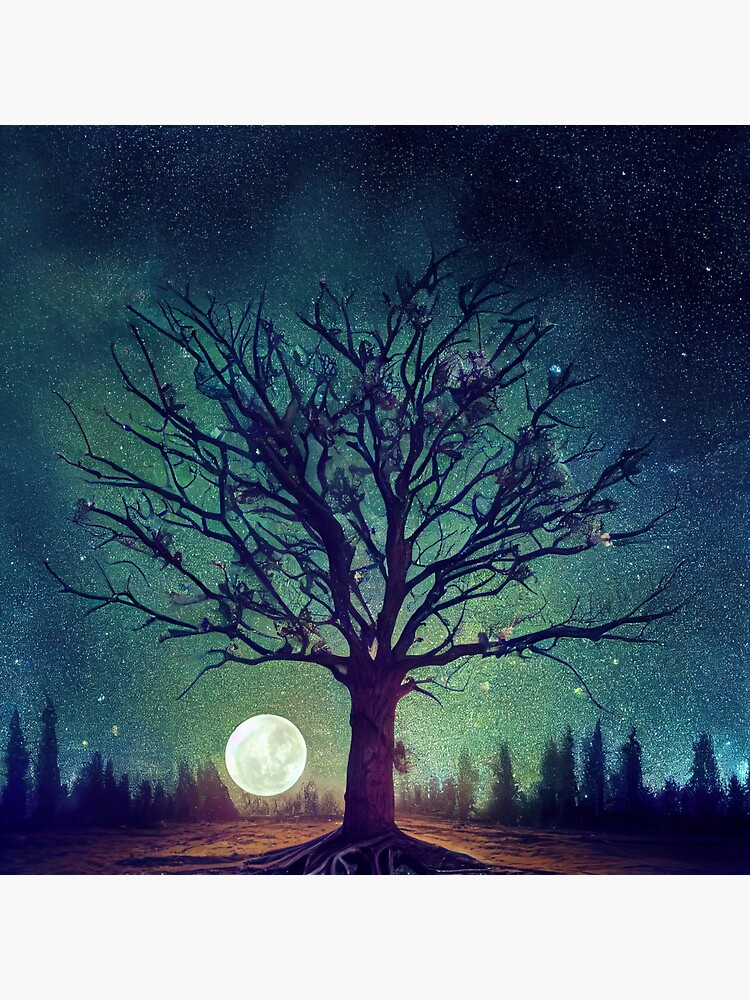 "Midnight tree illuminated by full moon" Sticker for Sale by Paradigme ...