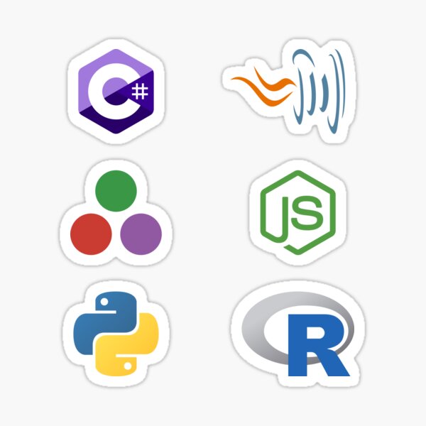 C Sharp (C#), Java, Julia, Node.js, Python, R (Language) - 6x Sticker ...