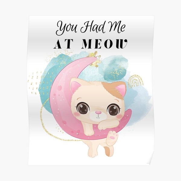 "You Had Me at Meow - Pink Scared cat cartoon hanging by the Moon - cat ...