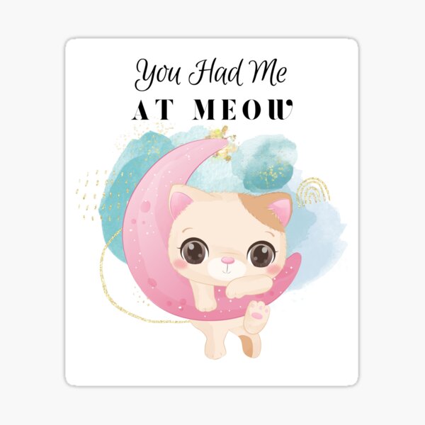 "You Had Me at Meow - Pink Scared cat cartoon hanging by the Moon - cat ...