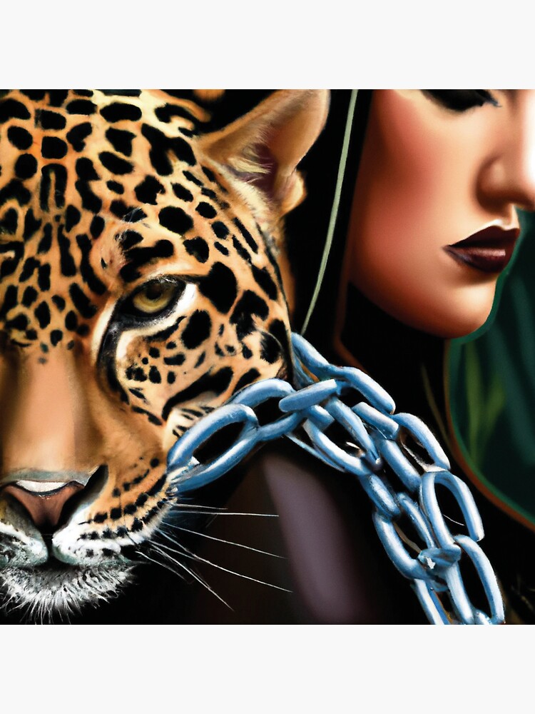 "A Beautiful Woman with a Jaguar on a Chain" Sticker for Sale by ...