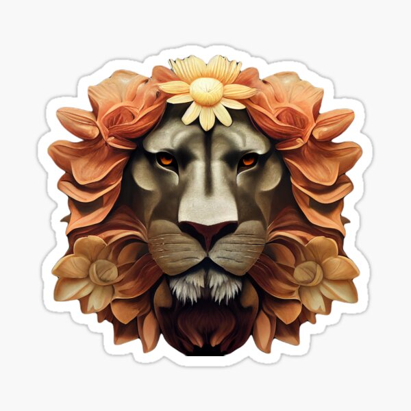 "Silver lion with flower crown" Sticker for Sale by MAV-Arts | Redbubble