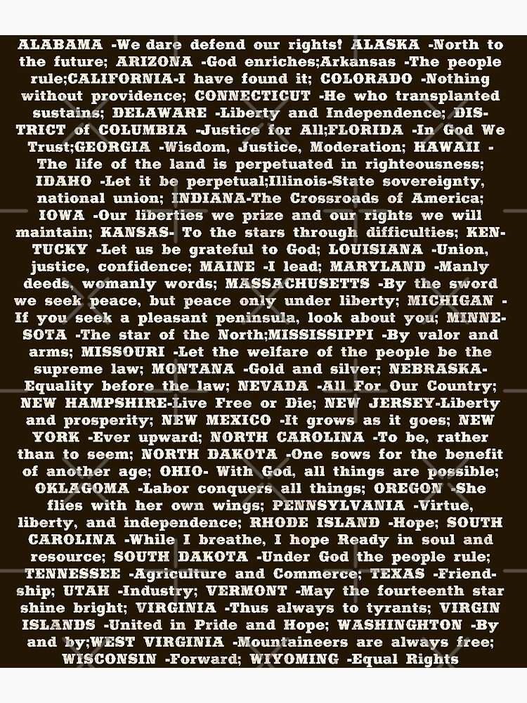 List of U.S. State and Territory Mottos Premium Matte Vertical Poster ...