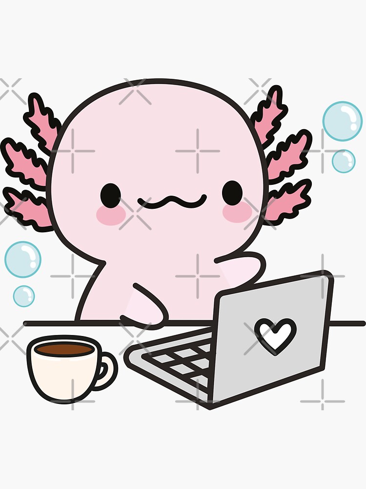 "Cute Axolotl working on the computer" Sticker by XoTheMonster | Redbubble