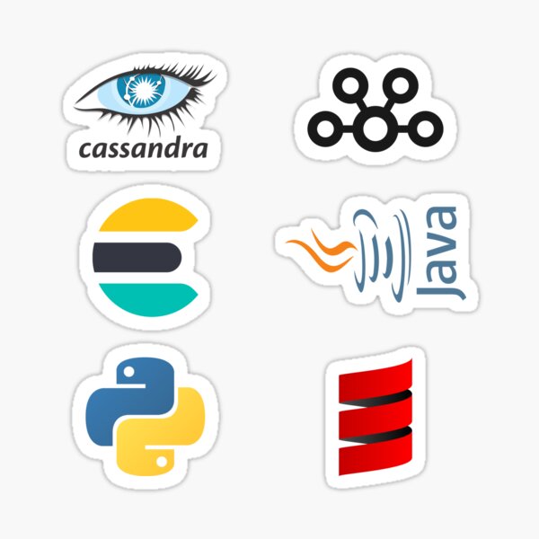 Cassandra, Kafka, Elasticsearch, Java, Python, Scala - 6x Sticker Combo Pack" Sticker for Sale ...