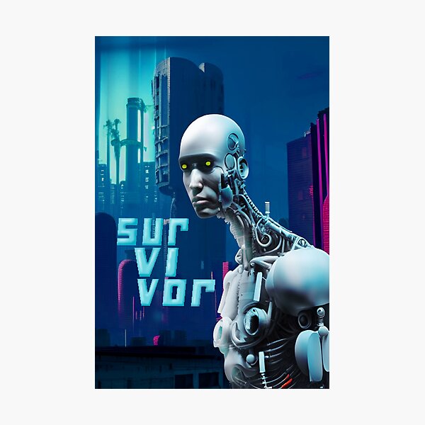 Impression photo « Robot humanoïde survivant cyborg dans la destruction ...