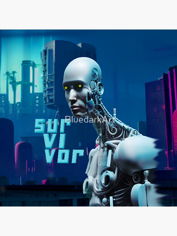 "Cyborg Survivor Humanoid Robot in Nuclear City Destruction" Sticker ...