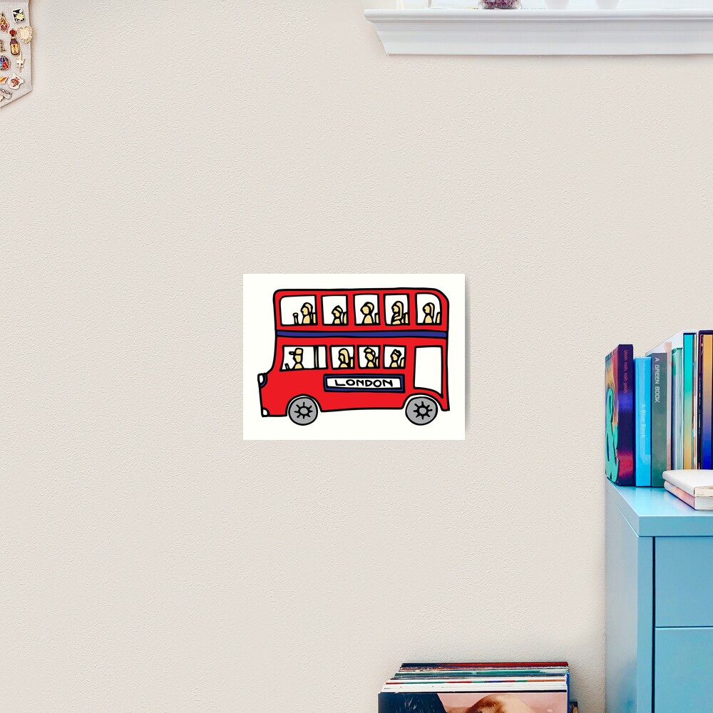 "London Bus Doodle Art - Red and Blue Double Decker" Art Print by ...