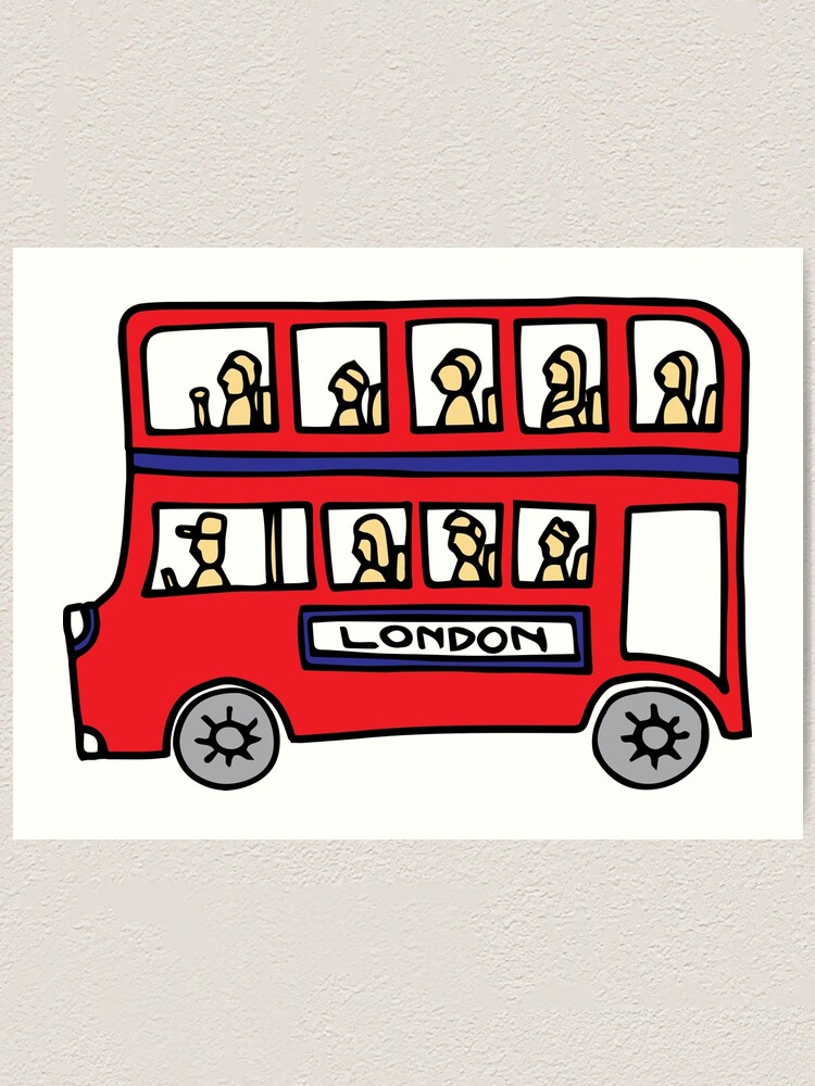 "London Bus Doodle Art - Red and Blue Double Decker" Art Print by ...