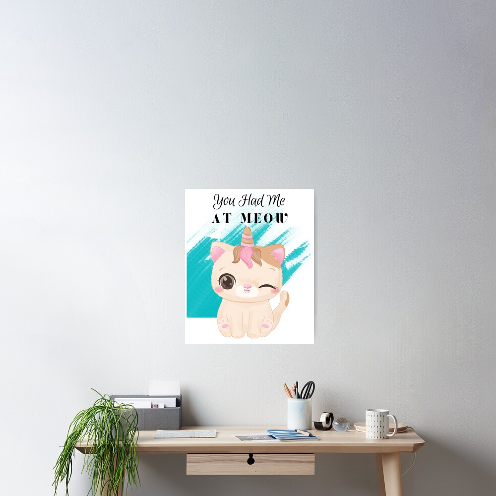 "You Had Me at Meow - Pink unicat cartoon, winking - unicorn - cat ...