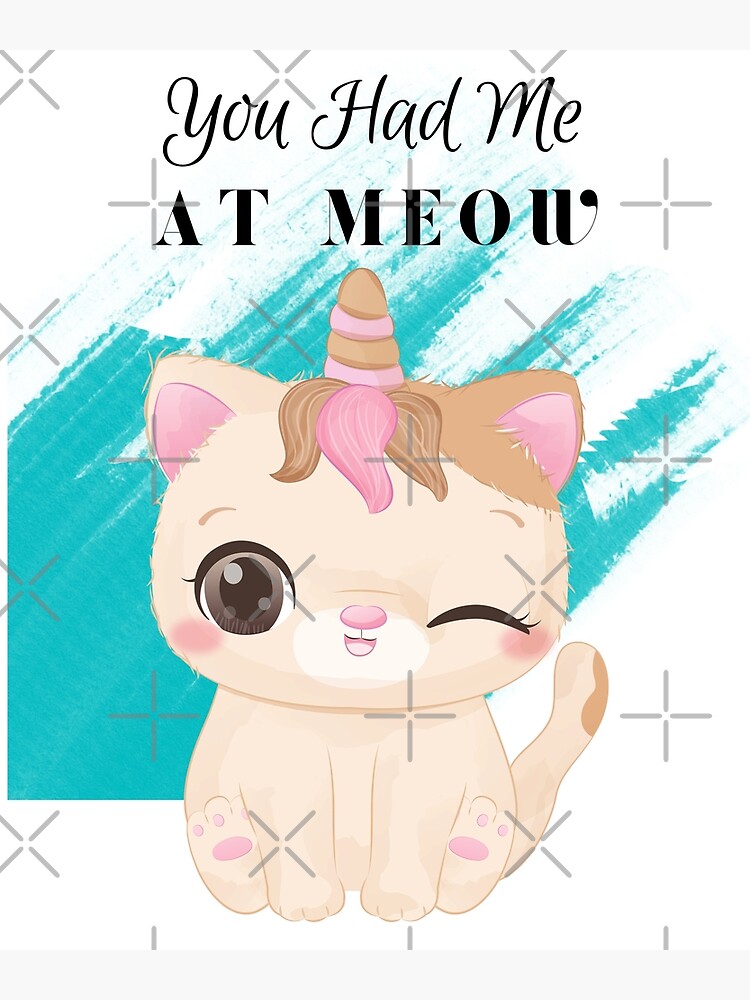 Lienzo «Me tuviste en Meow - Dibujos animados de unicat rosa, guiñando ...